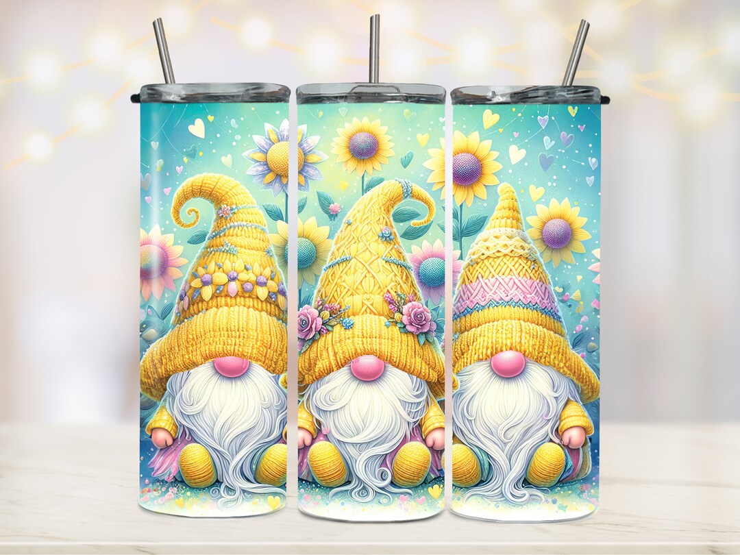 Seamless Yellow Gnomes Tumbler Wrap PNG, Sunflower Gnomes 20oz Skinny ...