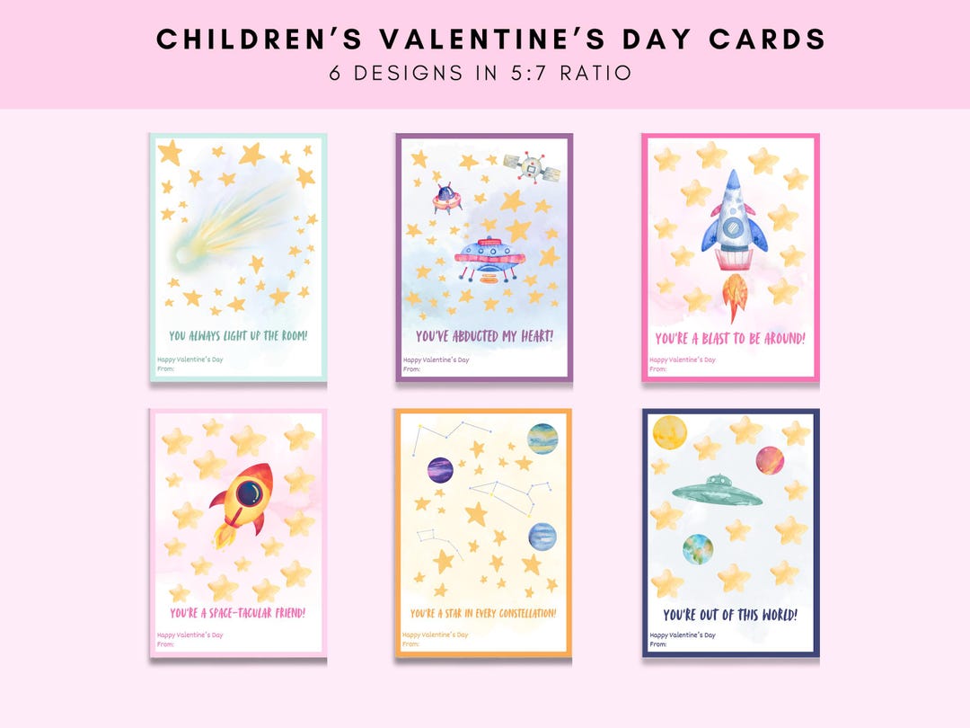 Printable Space Kids Valentine Day Card, Children Valentines, Classroom ...