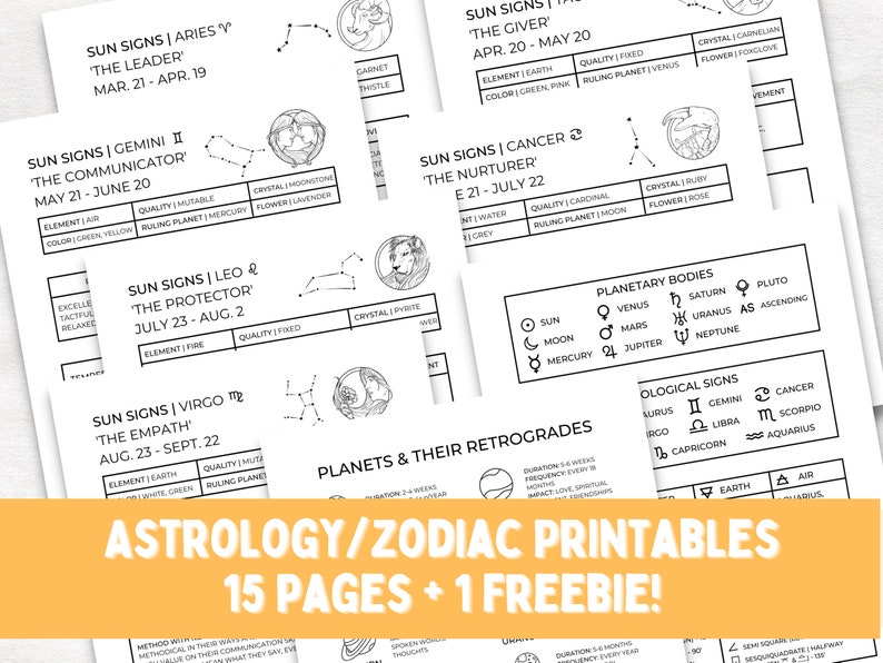 Astrology Cheat Sheet Printable Astrology Chart Grimoire Etsy