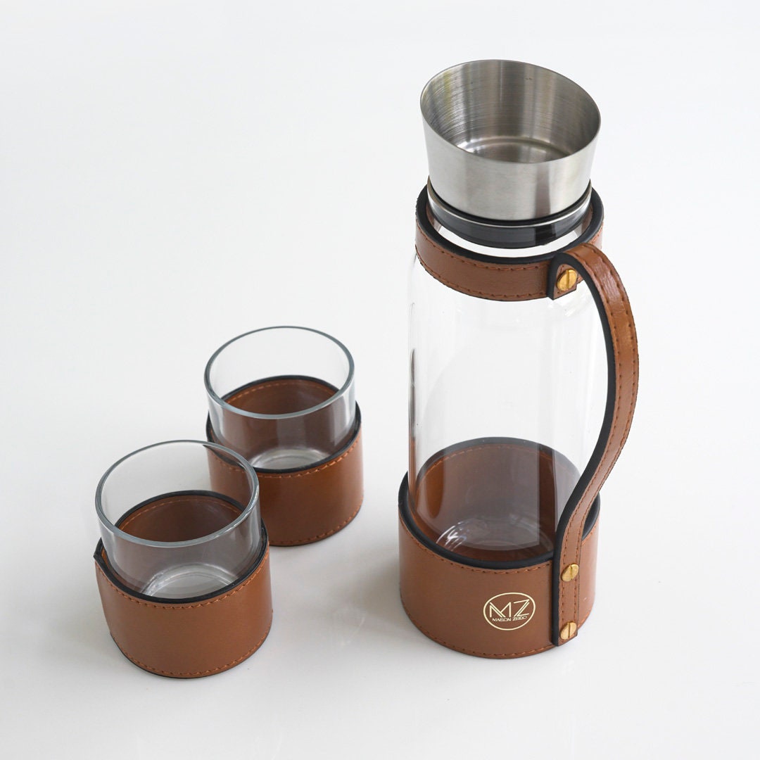 Camel Leather Water Jug With Set of 2 Cups / Drinking Set - Etsy