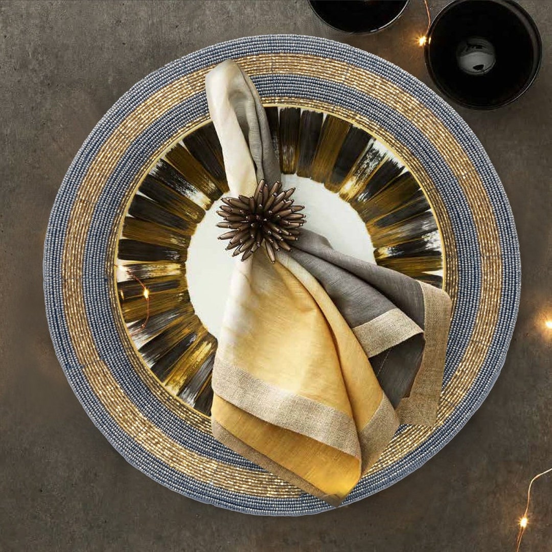 Silver Gray and White Gold Beaded Placemats for Dining Tableset of 4 ...