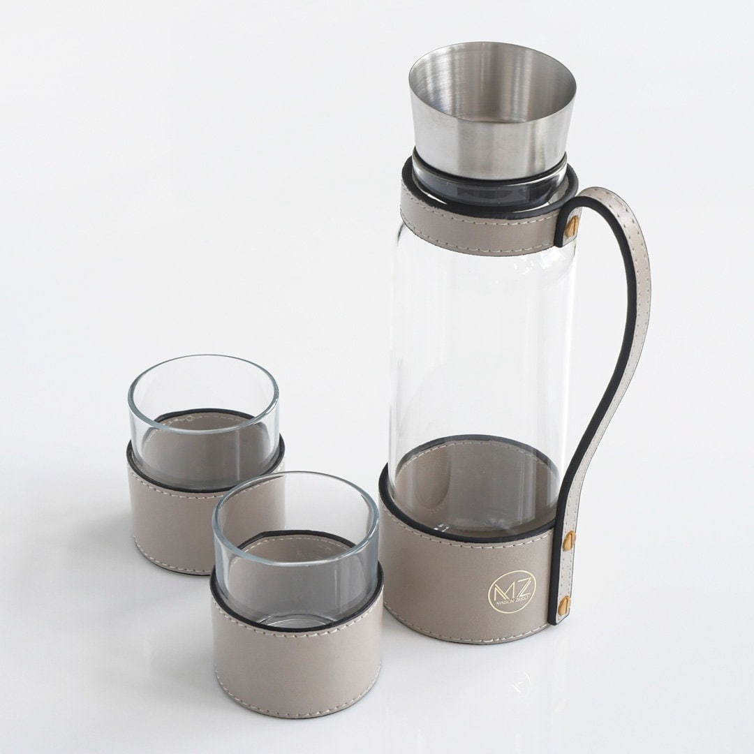 Camel Leather Grey Water Jug With Set of 2 Cups / Drinking Set - Etsy