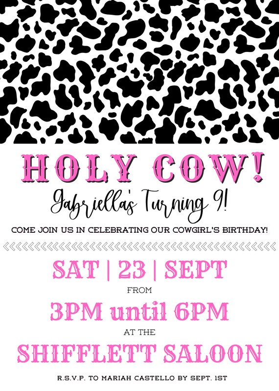 Custom Printed Cow Print Birthday Party Invites Cowgirl - Etsy