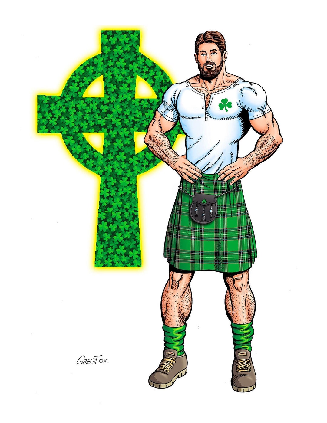 Irish Man in Kilt With Celtic Cross - 8.5" X 11" Pin-up / Art Print ...