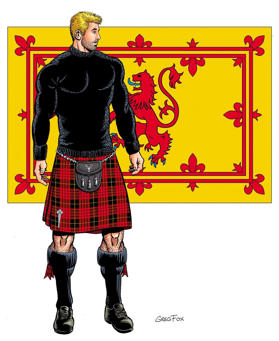 Scottish Man in Kilt With Royal Banner - 8.5" X 11" Pin-up / Art Print ...