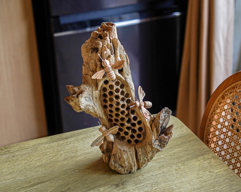 Wooden Bee Sculpture 10 Inch / 25 Cm, Table Decor, Table Statue, Nature ...