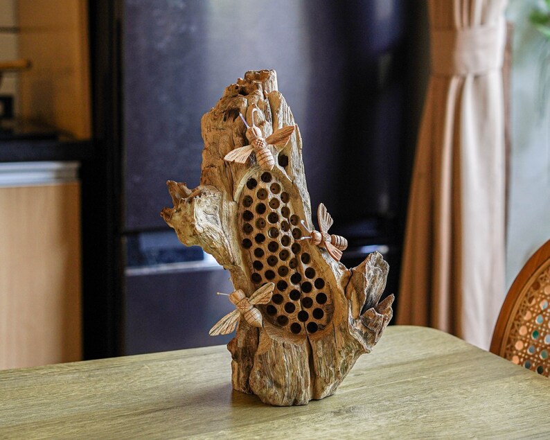 Wooden Bee Sculpture 10 Inch / 25 Cm, Table Decor, Table Statue, Nature ...