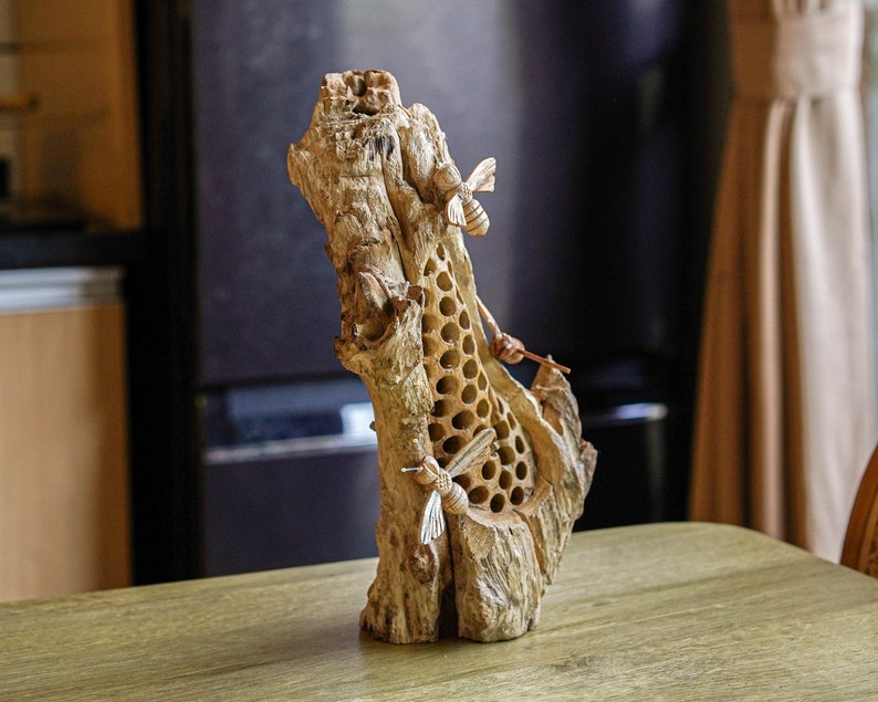 Wooden Bee Sculpture 10 Inch / 25 Cm, Table Decor, Table Statue, Nature ...