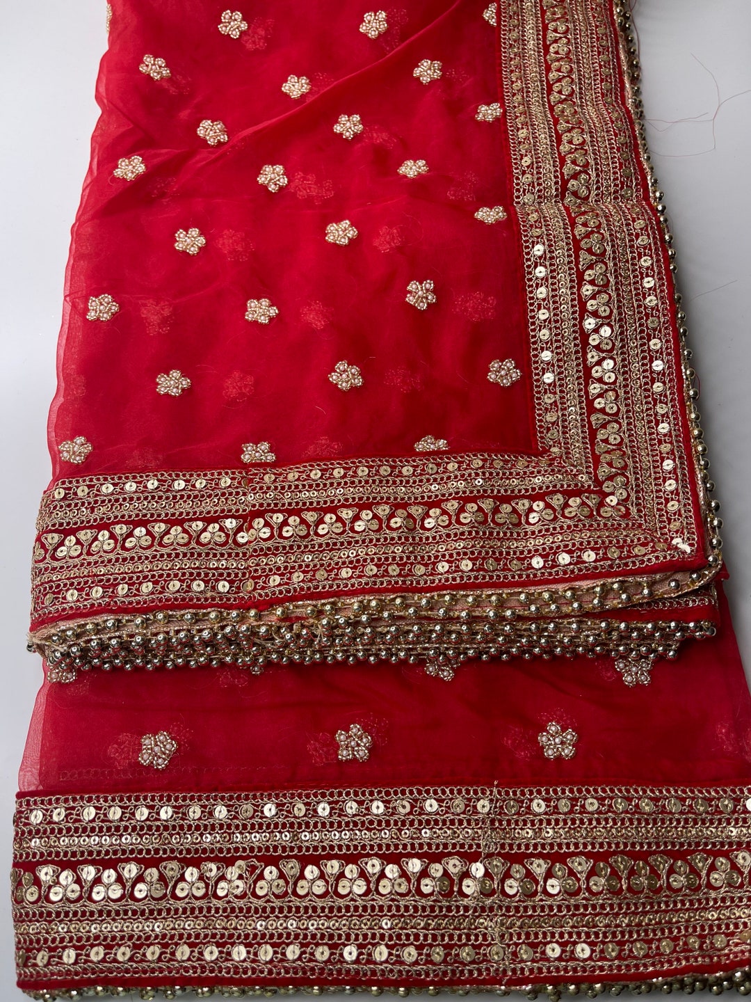 Traditional Embroidered Work Bridal, Wedding Wear Indian Red Dupatta ...