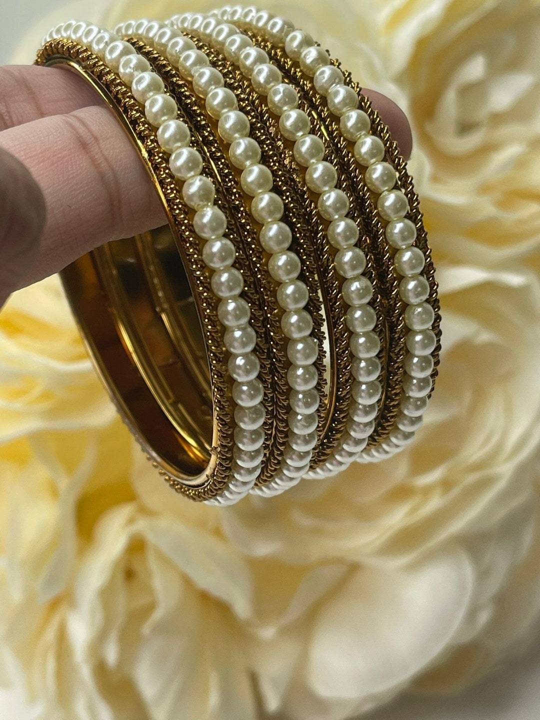 Designer Pearl Bangles indian Bangles bridesmaid Gift Gold Plated Pearl ...