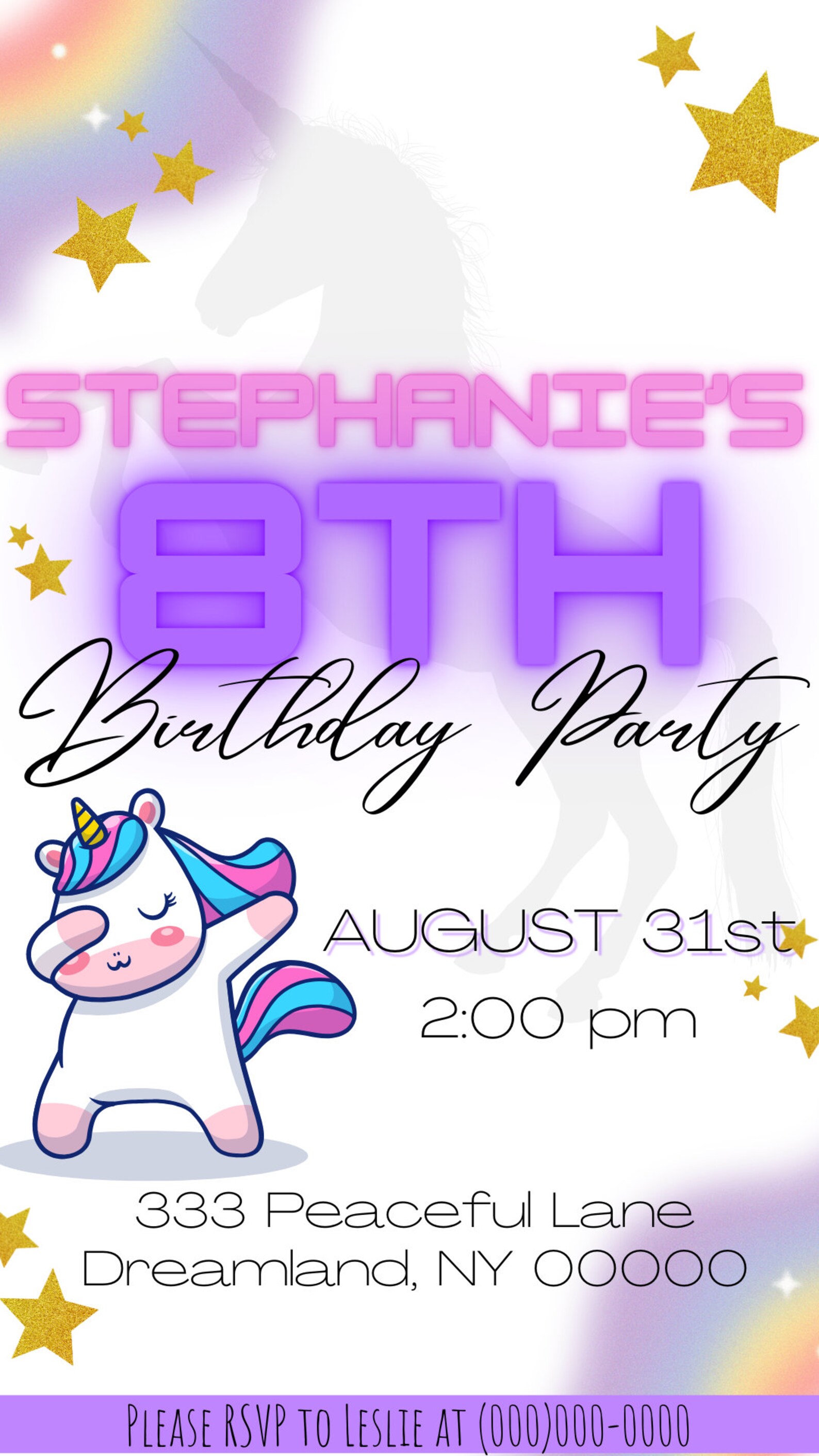 Digital Unicorn Theme Invitation Template Unicorn Birthday - Etsy