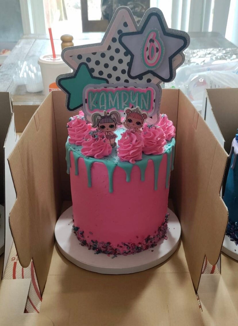 Pink and Turquoise Kids Cake Topper Cartoon Inspired - Etsy