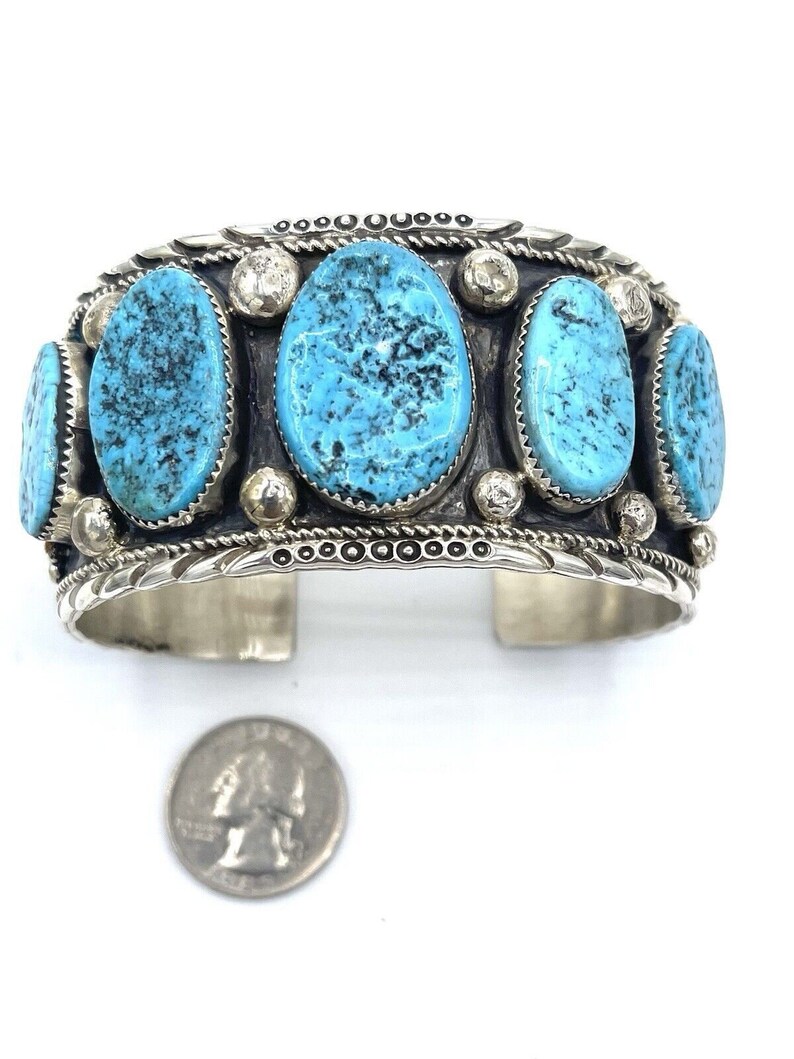 Donovan Nez Navajo Handmade Sterling Silver Mens Kingman Turquoise ...