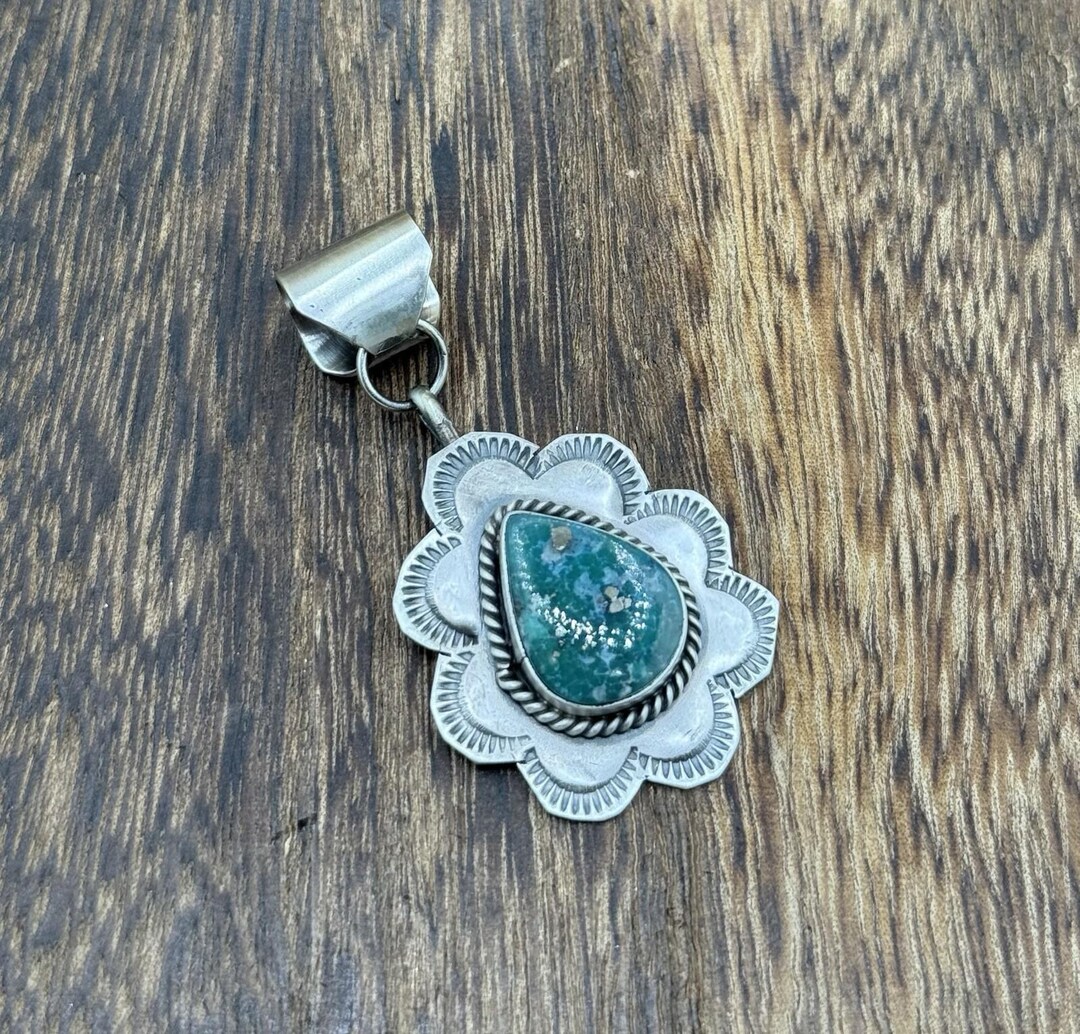 Navajo Handmade Sterling Silver Blue Bird Turquoise Stamped Design Drop ...