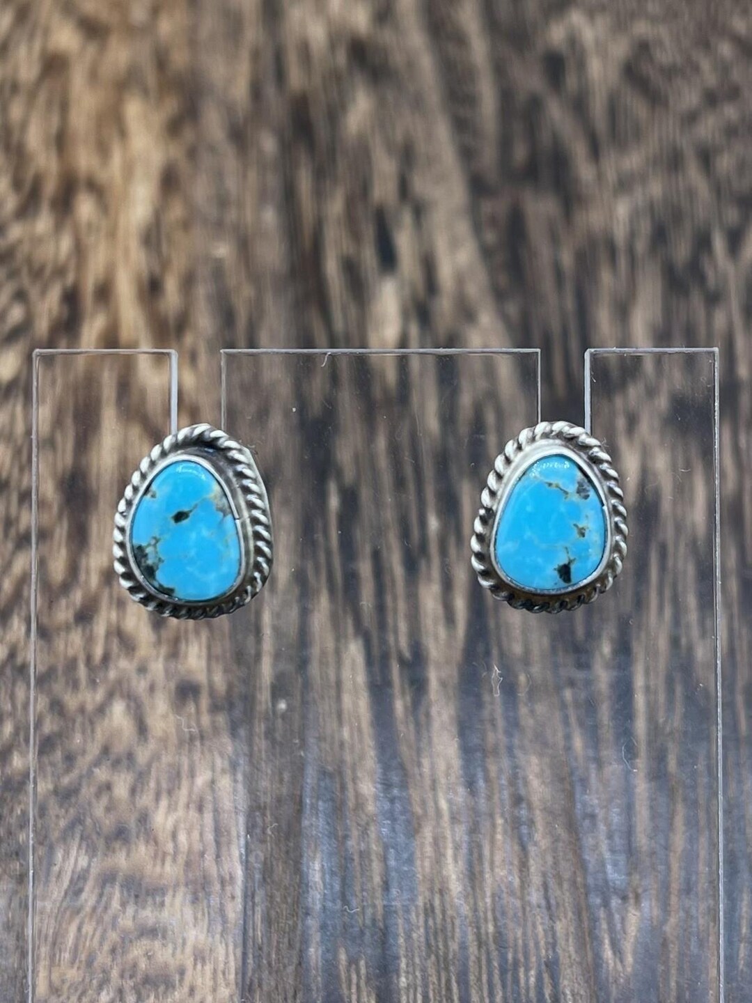 Navajo Handmade Sterling Silver Kingman Turquoise Post Stud Earrings ...