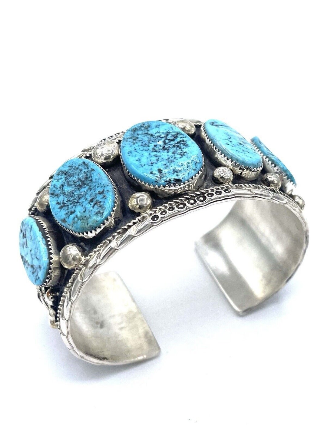 Donovan Nez Navajo Handmade Sterling Silver Mens Kingman Turquoise ...