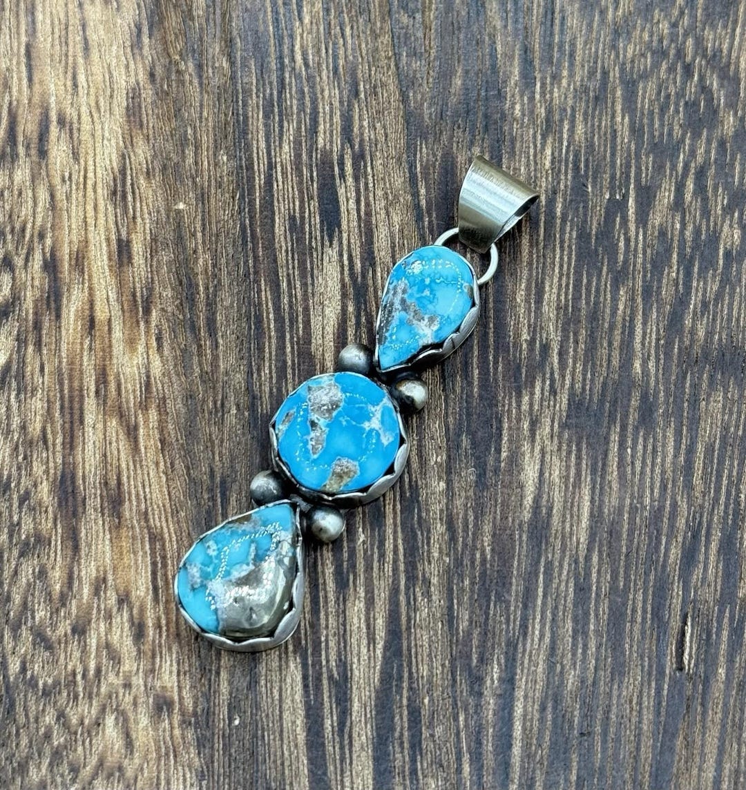 Native Navajo Handmade Sterling Silver Blue Bird Turquoise Cluster Drop ...