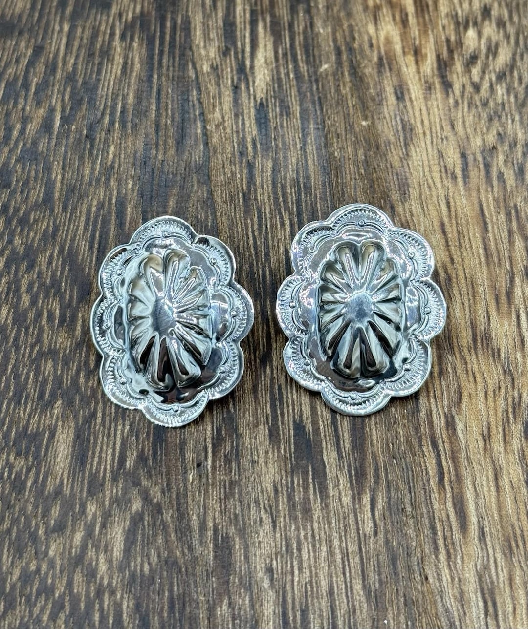 Navajo Handmade Sterling Silver Shiny Stamped Concho Design Post ...