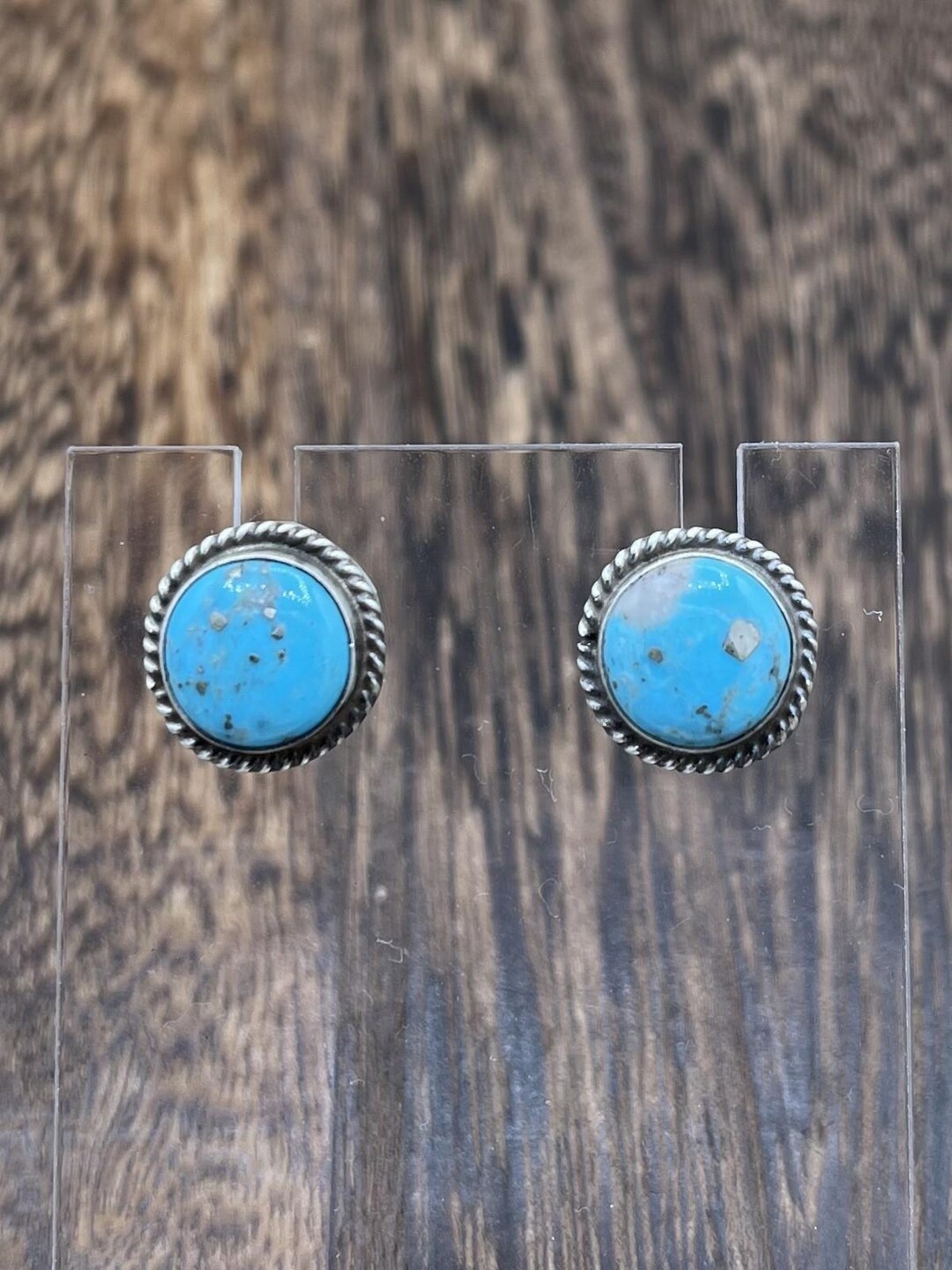 Navajo Handmade Sterling Silver Kingman Turquoise Post Stud Earrings ...