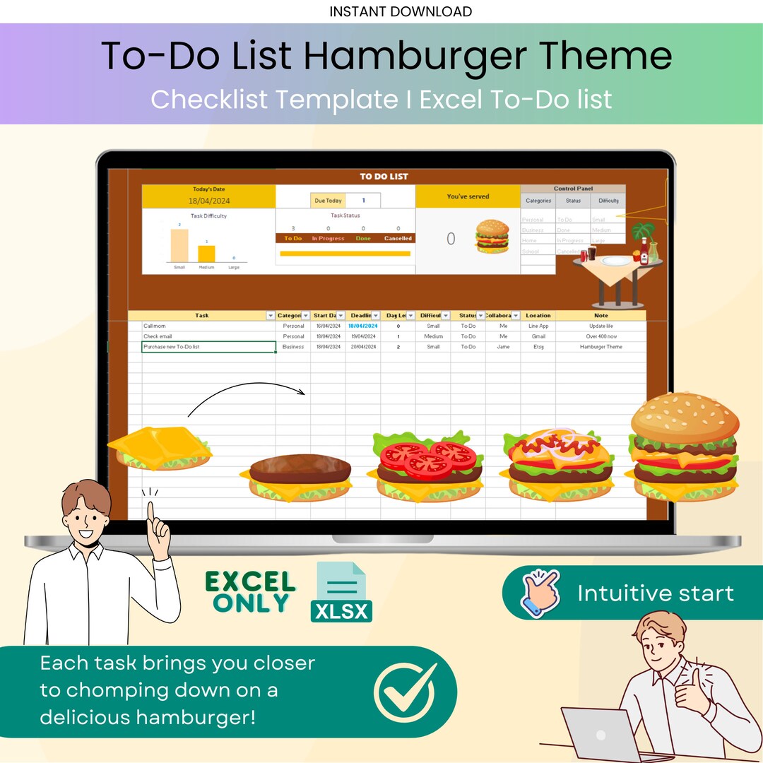 Burger To-do List: Excel Task Tracker (digital Download) - Etsy