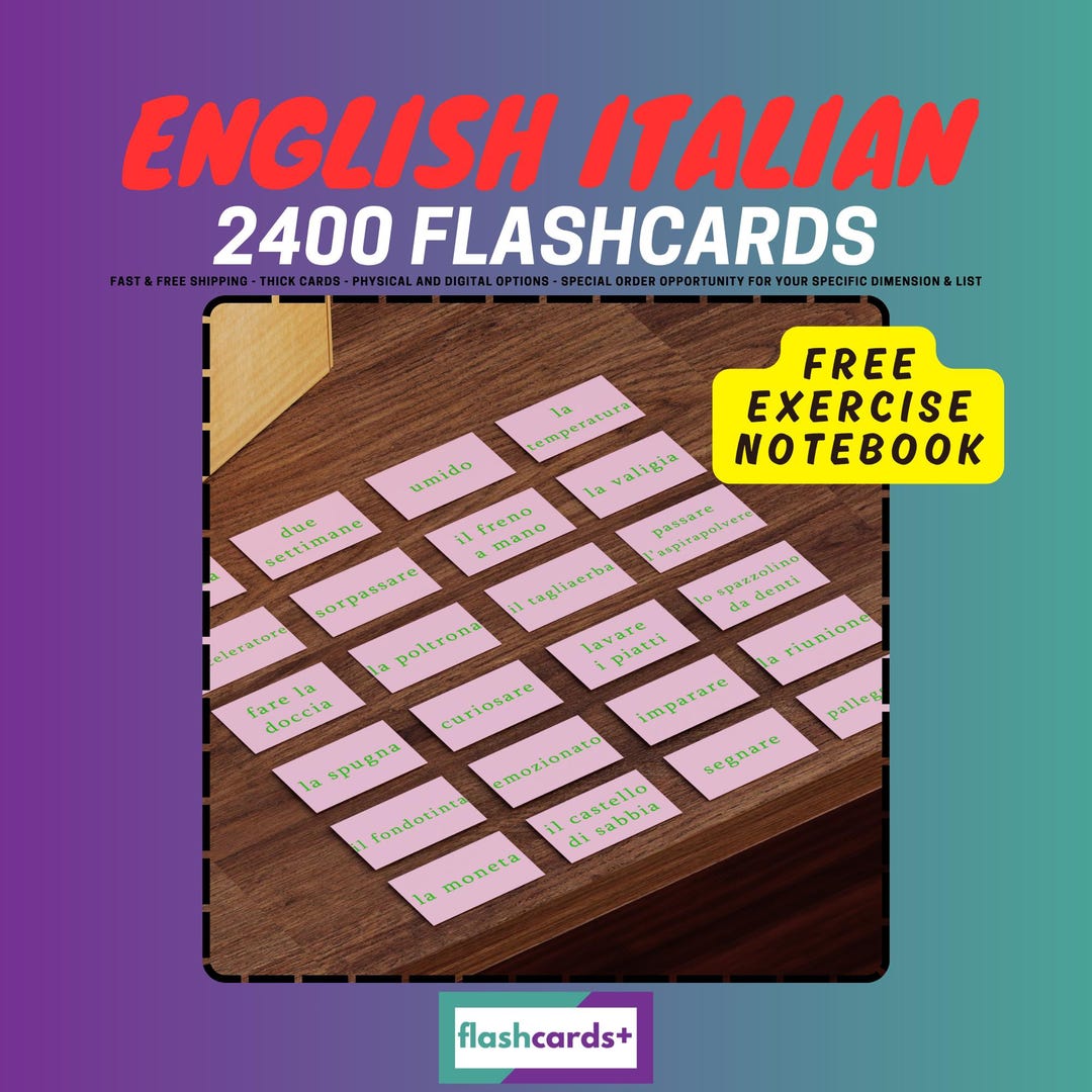 English - Italian 2400 Most Common Words Flashcards - Etsy