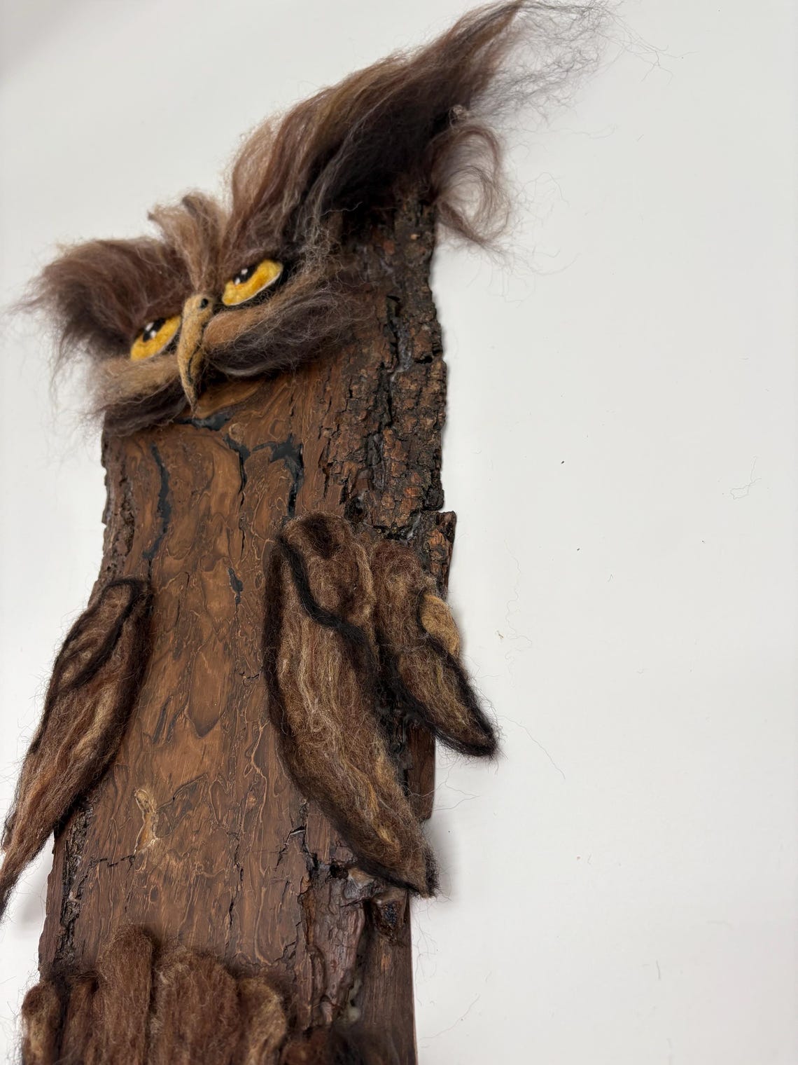 Screech Owl Sculpture Wall Hanging, Needle Felt Owl, Live Edge Walnut ...
