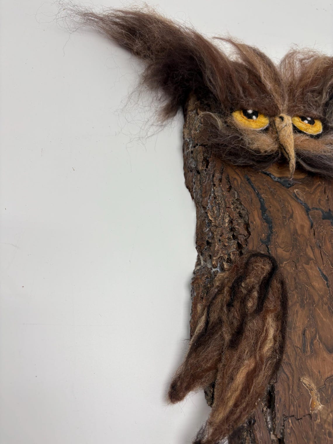 Screech Owl Sculpture Wall Hanging, Needle Felt Owl, Live Edge Walnut ...