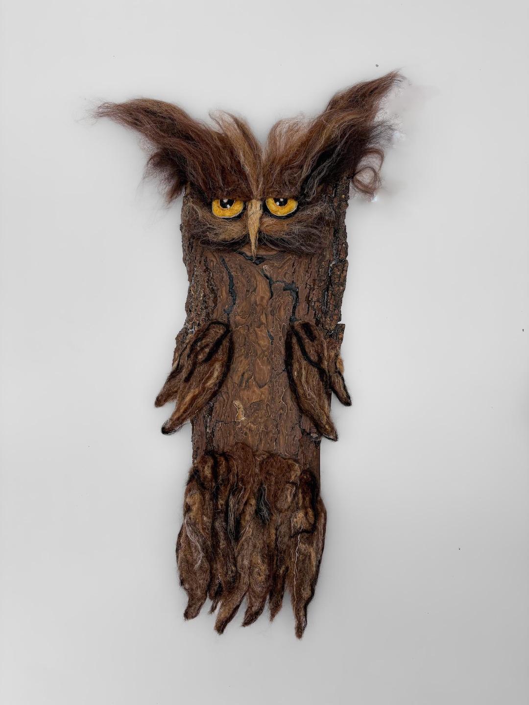 Screech Owl Sculpture Wall Hanging, Needle Felt Owl, Live Edge Walnut ...