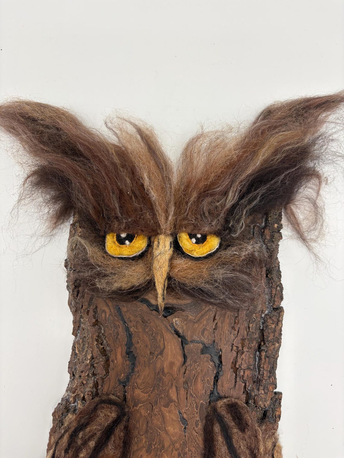 Screech Owl Sculpture Wall Hanging, Needle Felt Owl, Live Edge Walnut ...