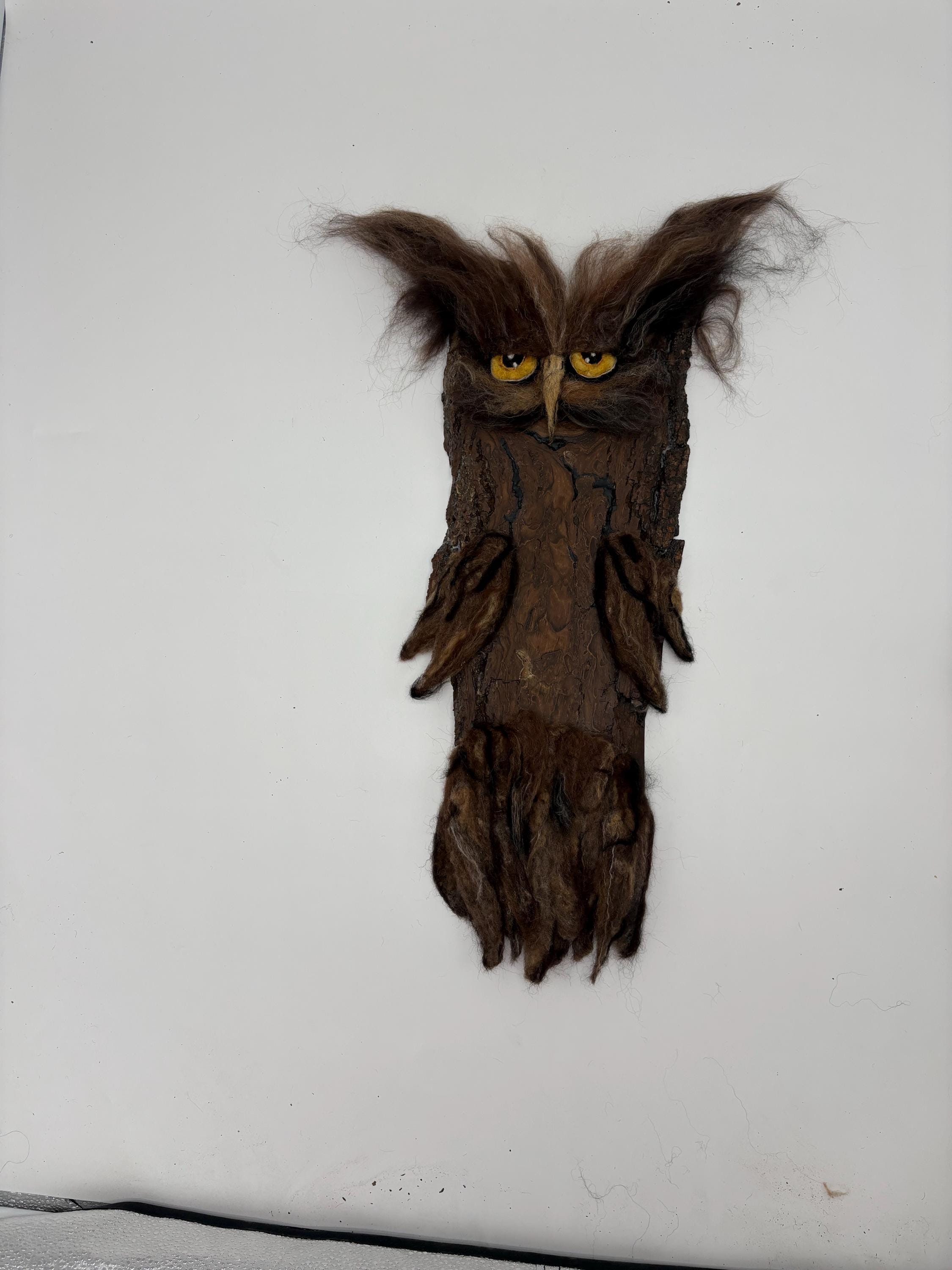 Screech Owl Sculpture Wall Hanging, Needle Felt Owl, Live Edge Walnut ...