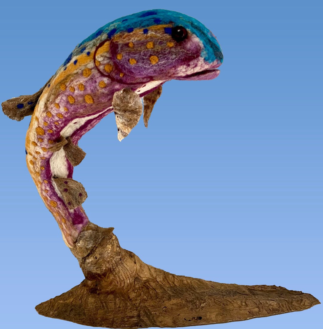 Needle Felted Rainbow Trout Sculpture, Faux Animal Taxidermy, Fish ...
