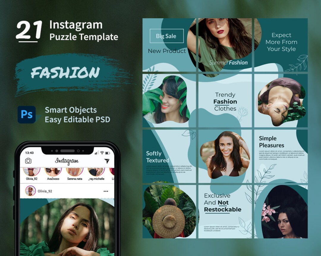 Pastel Color Instagram Post Template - Puzzle Feed, 21 Posts, Modern ...