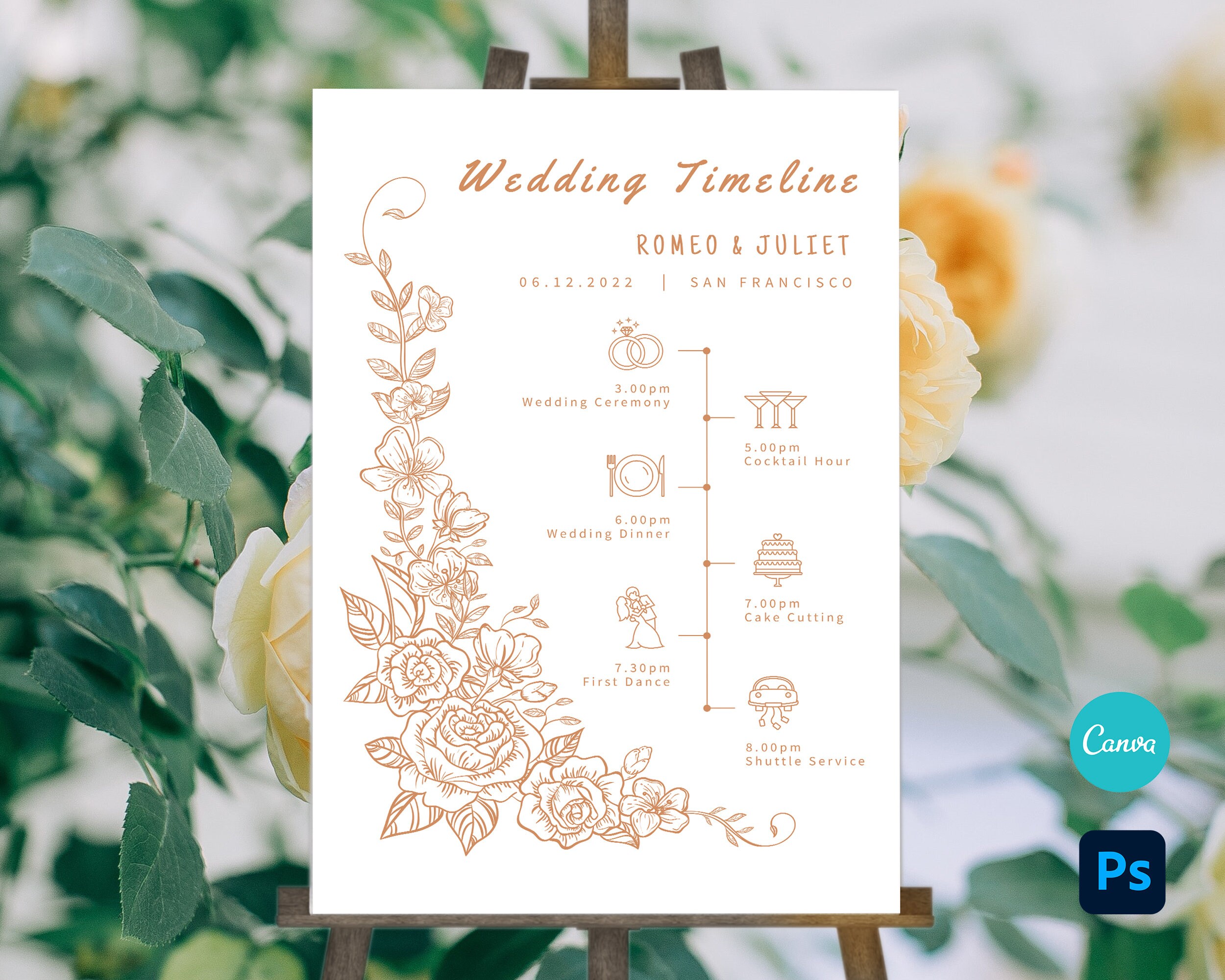 Customizable Wedding Timeline Wedding Day Timeline Floral - Etsy