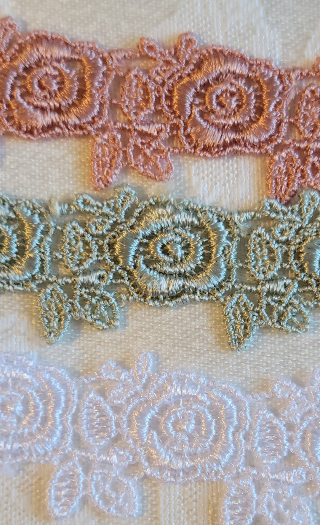 Lovely Trim in 3 Colors. High Sheen. 2.25 per Yd. Floral Shabby Chic or ...