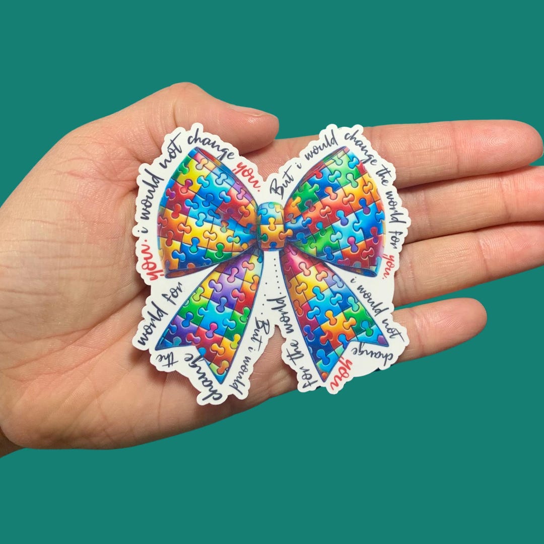 Autism Bow, Autism Cancer Sticker, Vinyl Water Resistant Sticker - Etsy