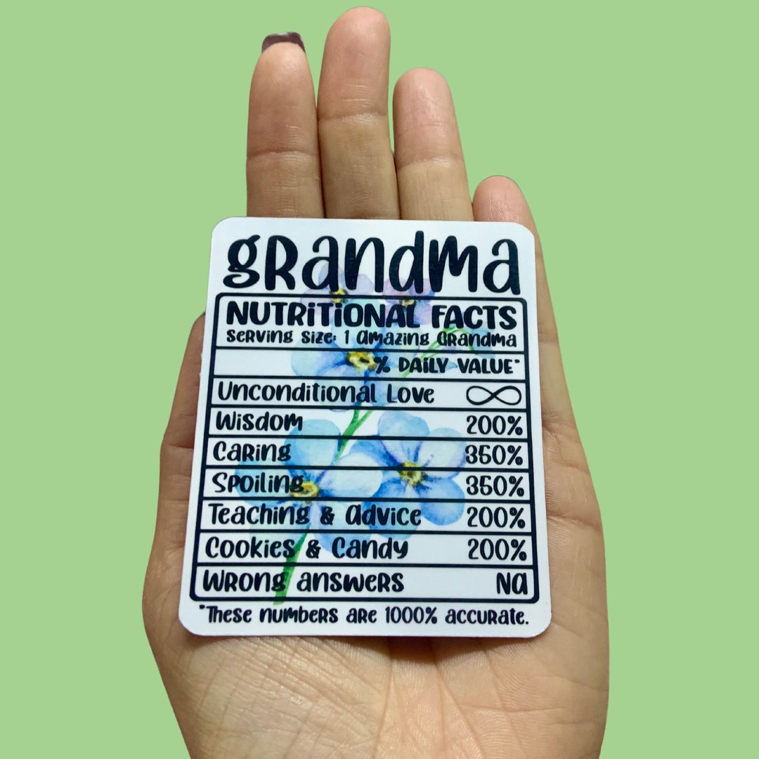 Grandma Nutritional Facts, Vinyl Sticker, Water Resistant, Laptop ...