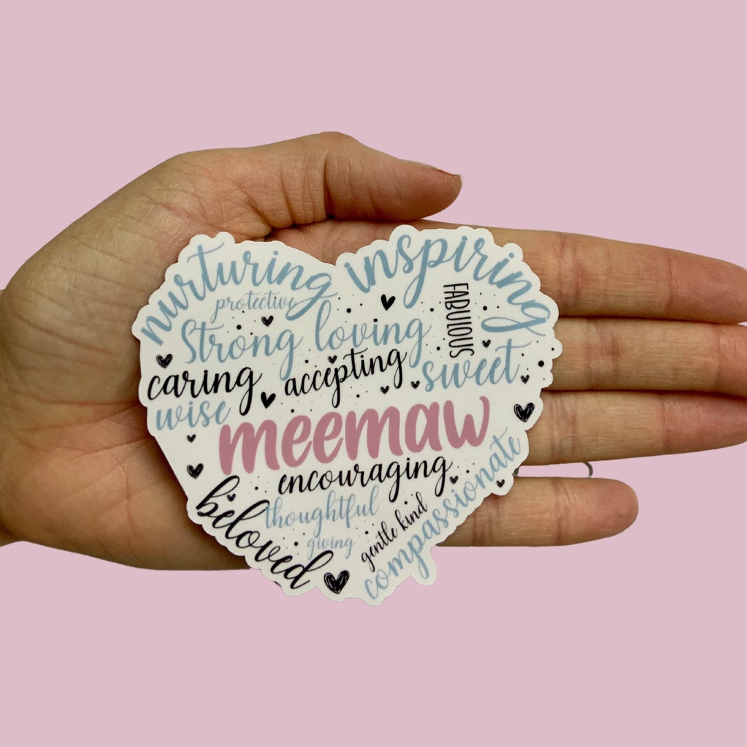 Meemaw, Mother's Day Heart Vinyl Sticker, Water Resistant, Laptop ...