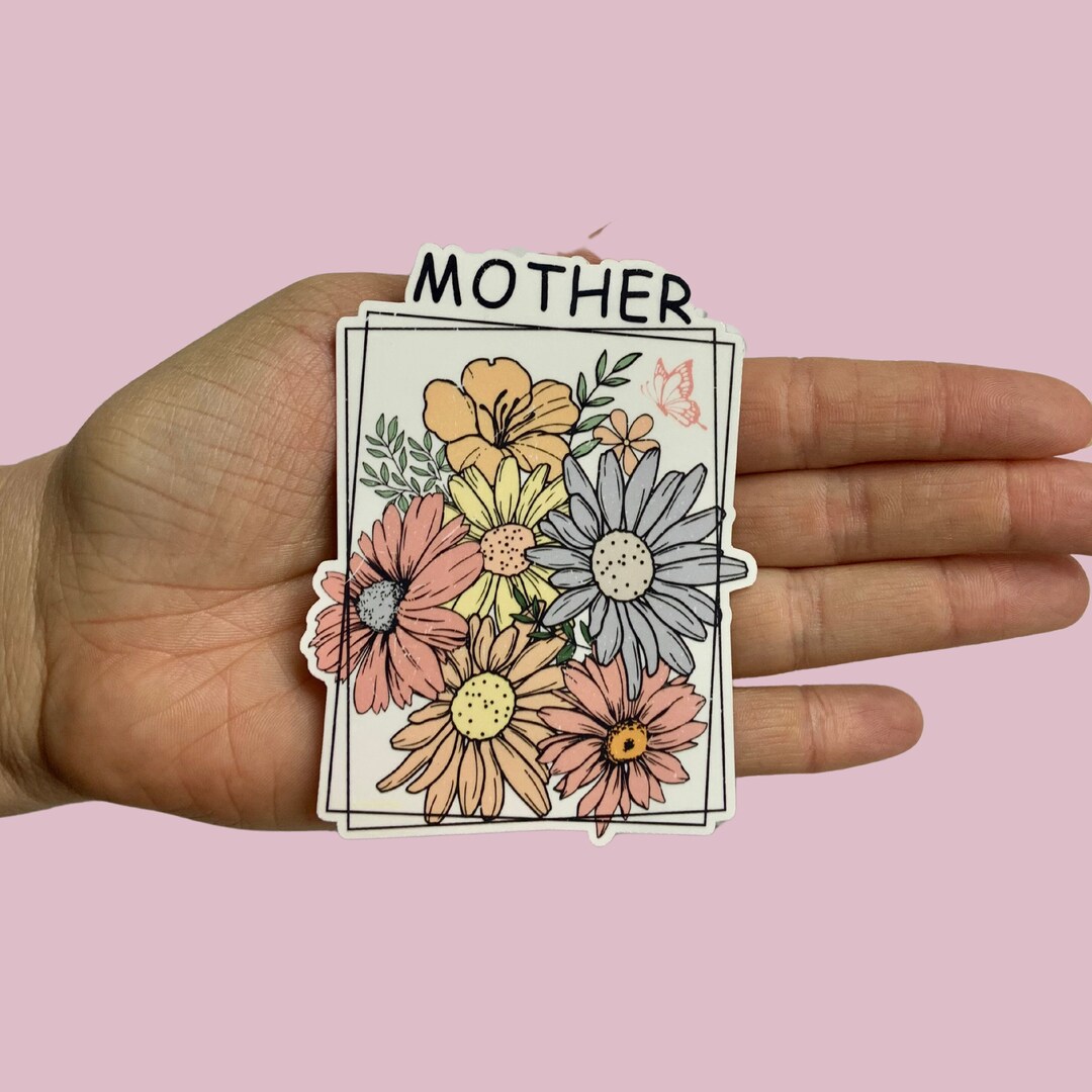 Mother Retro Floral Vinyl Sticker, Water Resistant, Laptop Sticker ...