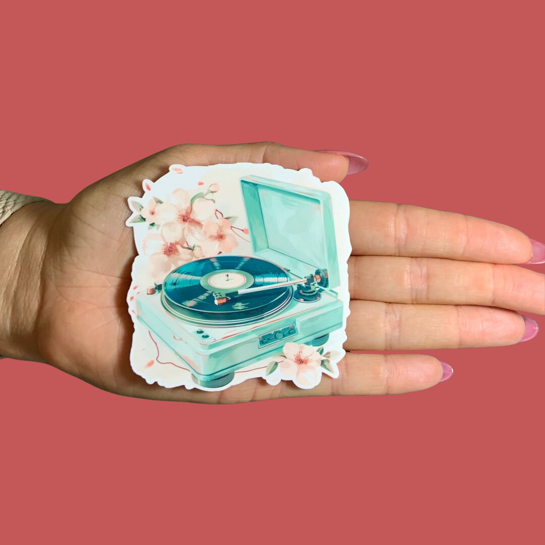 Floral Record Player, Vinyl Water-resistant Sticker, Record Player ...