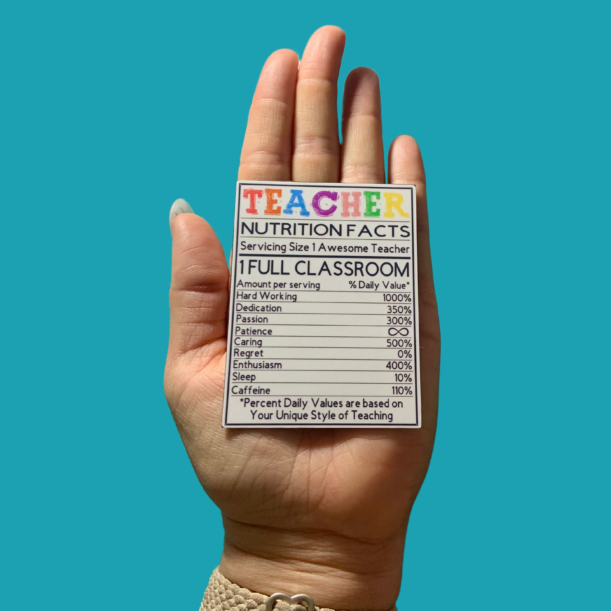 Teacher Nutrition Facts Magnet, Vinyl Sticker, Water Resistant Sticker ...