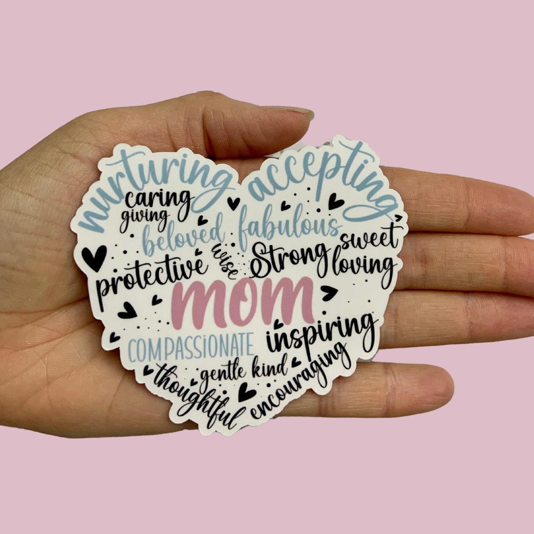 Mom, Mother's Day Heart Vinyl Sticker, Water Resistant, Laptop Sticker ...