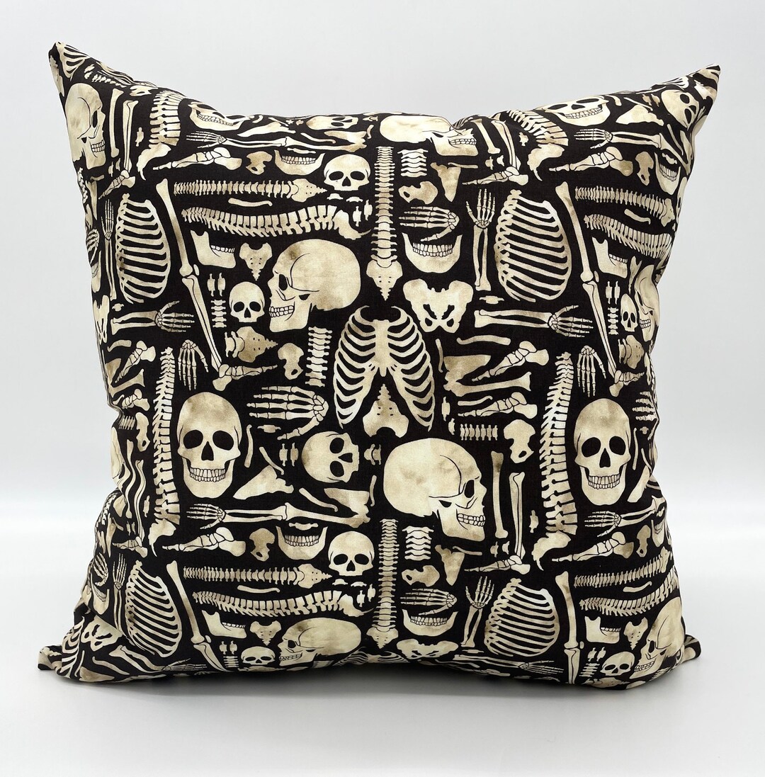 Skeleton Cushion Cover | Lightweight Cotton Gothic Pillow Cover ...