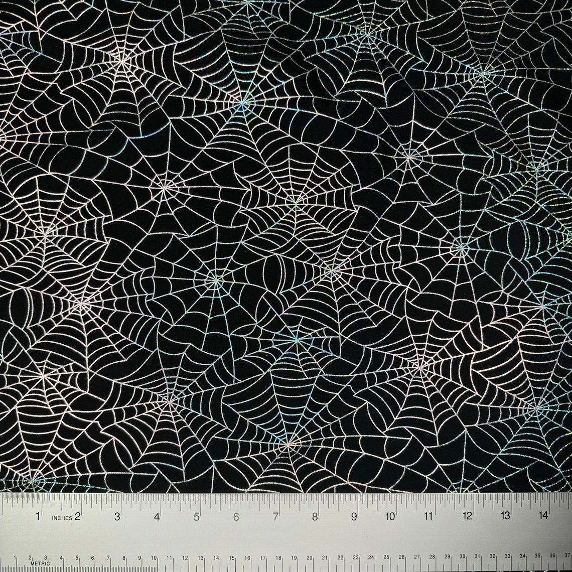 Spider Web Black Foil Iridescent Silver Nylon Spandex - Etsy