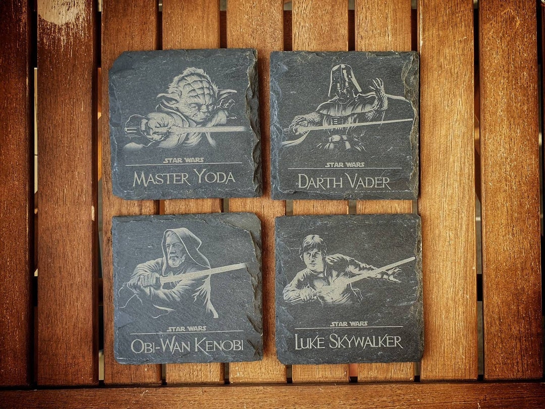 Star Wars Jedi/sith Coaster Slate With Yoda, Darth Vader, Luke Skywalker, Obi-wan Kenobi - Etsy