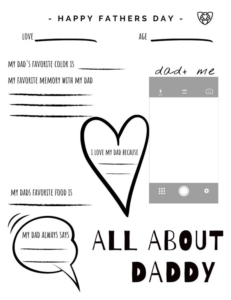 Printable All About Dad Fill in Template, Kids Gift for Fathers Day ...