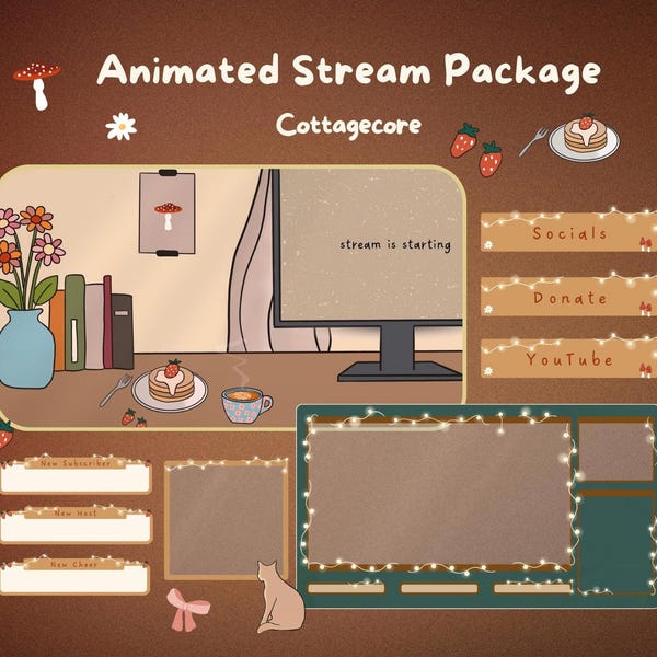 Cottagecore Animated Stream Pack Cozy Twitch Overlay & Stream Screen 16 ...