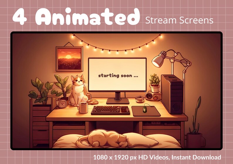 4 Animated Twitch Screens Cozy Stream Screens Cute Twitch Overlay Lofi ...