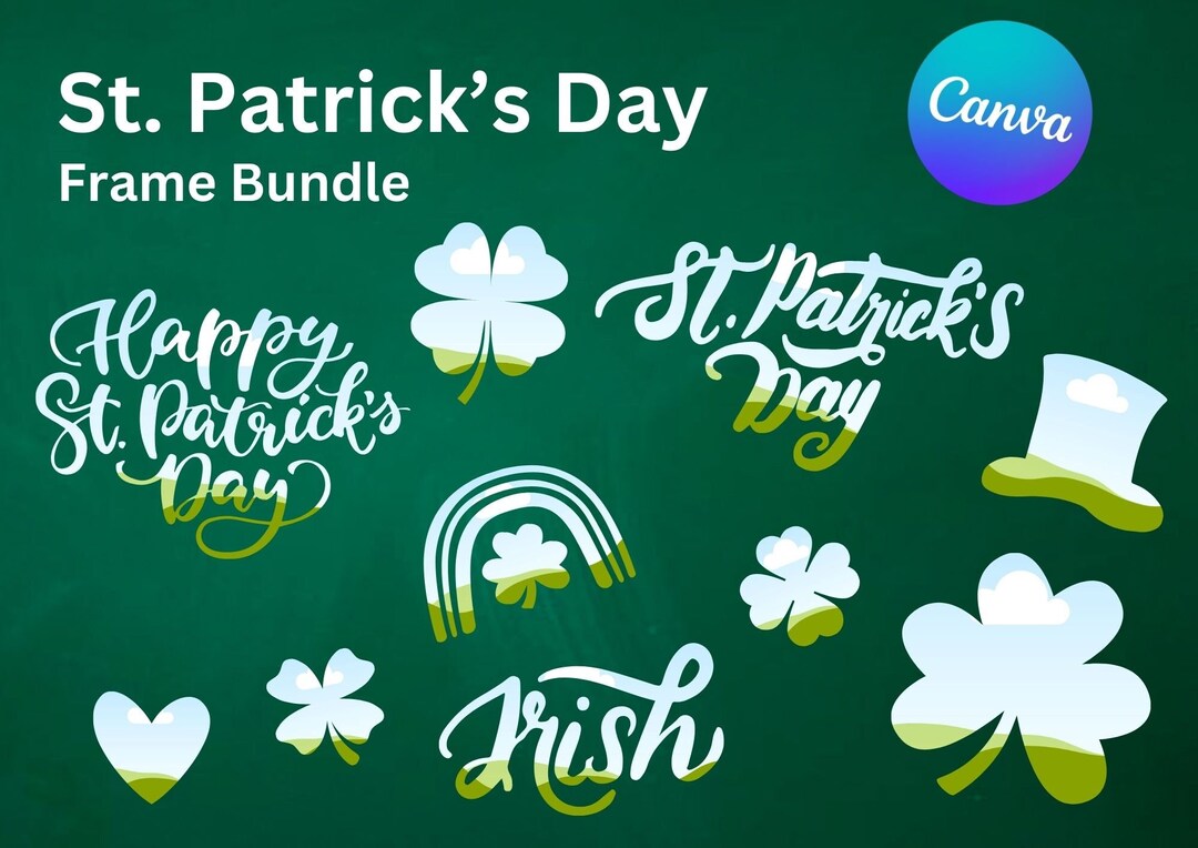 St Patrick's Day Shamrock Template Bundle Canva Frame Lucky Clover St ...