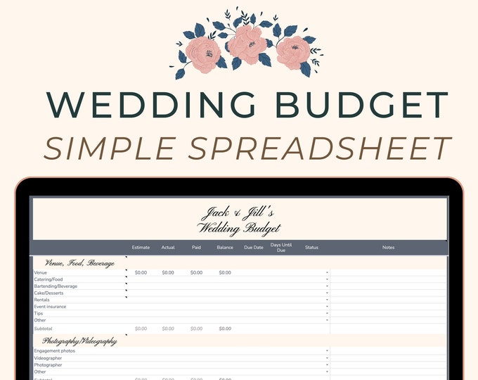 Simple Wedding Budget Template Editable and Auto-calculating Wedding ...