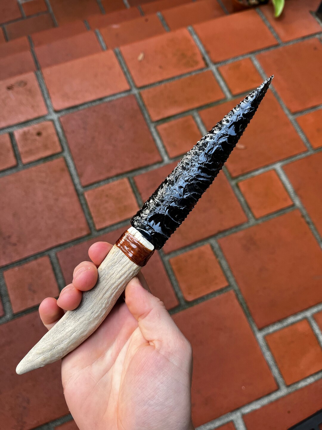 Black Obsidian Dagger With Deer Antler Handle - Etsy
